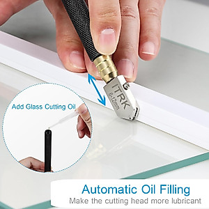 Glass Cutter 2mm-20mm & Glass Cutting Oil, Upgrade Glass Cutting Tool with Aotomatic Oil Feed, Pencil Style Oil Feed Carbide Tip Glass Cutter for Mirror/Tiles/Mosaic