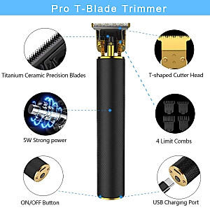 Professional Hair Clippers for Men, Electric T-Blade Hair Trimmer 0mm Baldheaded Hair Clipper Zero Gapped Detail Beard Shaver Barbershop