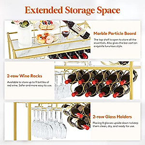 Lifewit Bar Cart, Home Bar Serving Cart, 2 Tier Drink Cart with 9 Wine Bottle Racks, Liquor Beverage Cart for Kitchen Dining Living Room Outdoor, 31.5" x 13" x 34.6", Gold
