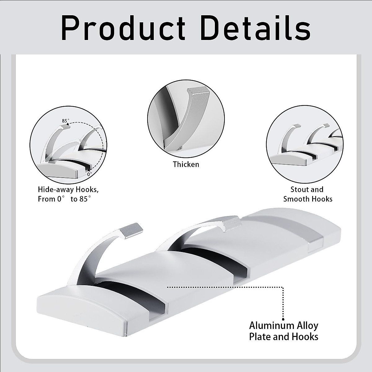 Wesiti 2 Pack Wall Mounted Coat Rack, Floating Door Wall Coat Rack with Retractable Hooks Aluminum Space Saving Hangers Hook Rail for Entryway Bathroom Hat Towel