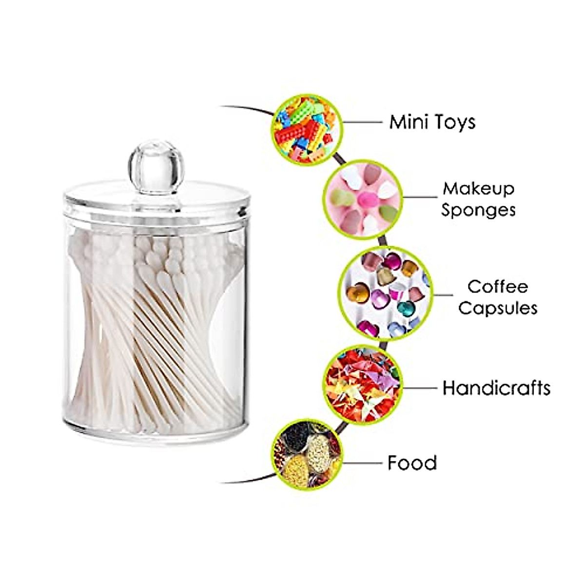 DS. DISTINCTIVE STYLE Bathroom Organizer Cotton Ball Holder Clear Canisters Acrylic Apothecary Jars with Lids (10oz&10oz)