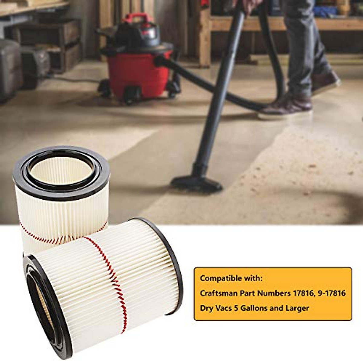 A-KARCK Replacement Filter for Craftsman Vacuum 9-17816 2Pack, Red Stripe Cartridge Filter for Replaces Part 17816