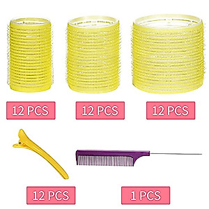 36 Pack Self Grip Hair Rollers Set - Salon Dressing Curlers for Long Hair, No Heat Jumbo, Large and Medium Rollers With Clips & Comb