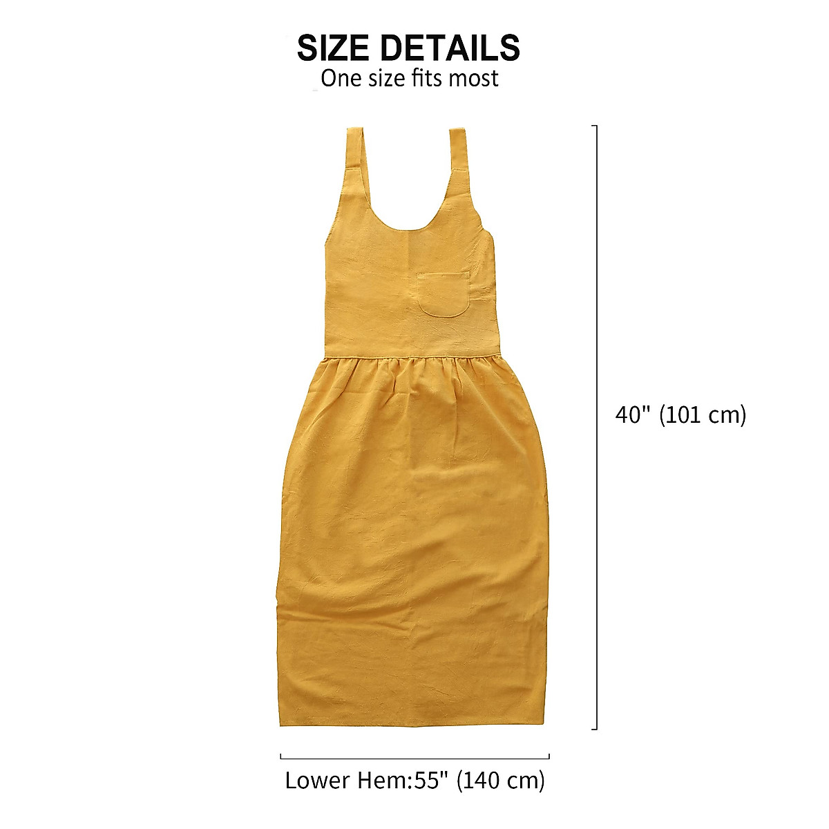 HANEE Cross Back Aprons for Women | Japanese Style Cotton Apron with Pockets | Cute Pinafore Smock for Gardening, Cooking, Painting, Cleaning and More (Yellow)