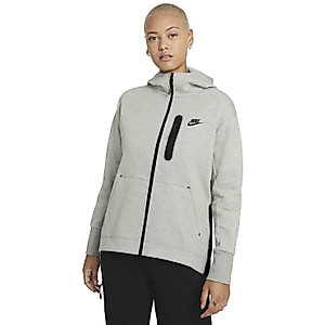 Nike Sportswear Women's Tech Fleece Essential Full-Zip Hoodie (Grey Heather/Black, Large)