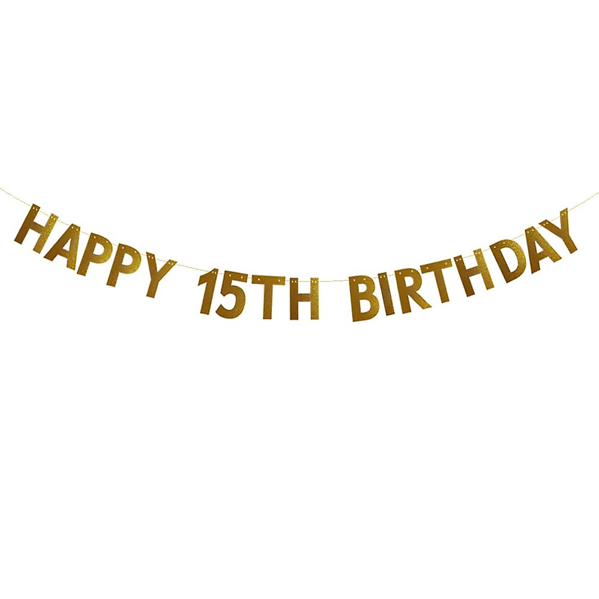 HAPPY 15TH BIRTHDAY Banner，Pre-strung，No Assembly Required，15th Birthday Party Decorations Supplies，Gold Glitter Paper Garlands Backdrops, Letters Gold Betteryanzi