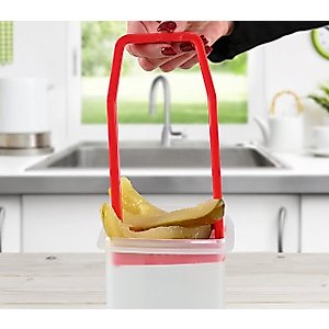 Home-X Set of 3 Pickle Storage Containers, Straining Pickle Jar, Filter Insert, Sieve Food Saver Container, 7 ½” L x 4 ¼” W x 4 ¼” H, Set of 3, Red