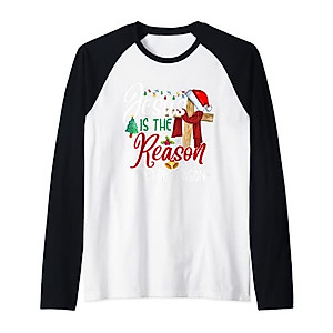 Christian Jesus The Reason Christmas Stocking Stuffer Raglan Baseball Tee