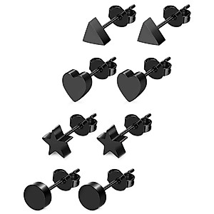 JOERICA 4 Pairs Heart Stainless Steel Stud Earrings for Women Star Earrings