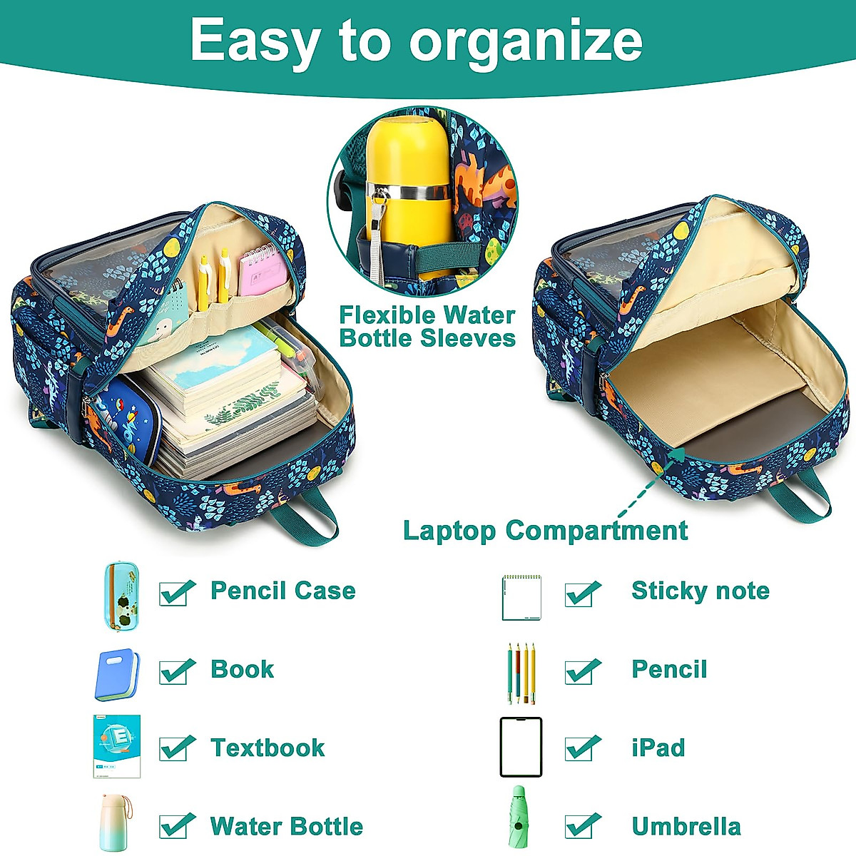 LEDAOU Kids Preschool Backpack Boys Kindergarten BookBag Elementary Waterproof School Bag (Dinosaur Leaf)