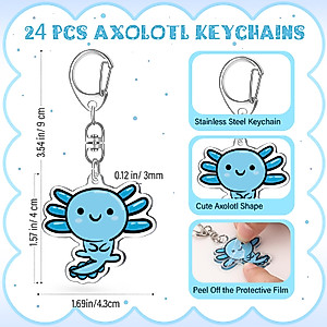 Ferreve 24 Pcs Axolotl Keychains Bulk Axolotl Party Favors Axolotl Charms Pendant Accessories Baby Shower Guest Favors for Birthday Classroom Reward Prizes(Blue)