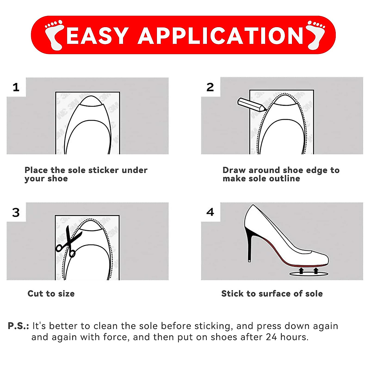 16 Pack Sole Protector for High Heel Shoes Red Bottom Sole Sticker Crystal Clear Sole Guard Protectors Anti Slip 16 Sheets for 8 Pairs of Shoes Wear Resistant