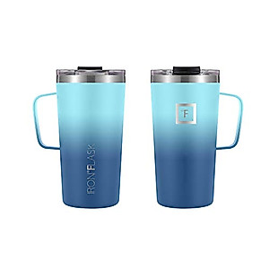 IRON °FLASK Grip Novelty Coffee Mug - Leak Proof, Vacuum Insulated Stainless Steel Bottle, Double Walled, Thermo Travel, Hot Cold, Water Metal Canteen - Blue Waves, 16 Oz - Classic Bottom