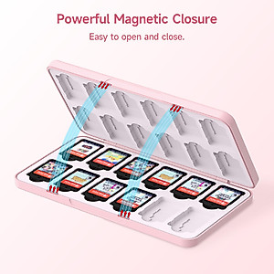 JINGDU 24-Slot Switch Game Card Case Compatible with Switch Games & micro SD Cards, the Games Holder Organizer Suitable for NS, Lite & OLED Game Cards, Pink