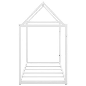 Metal Twin Size Montessori Floor Bed for Kids,Floor Bed Twin,House Bed with Slats for Boys Girls,Metal House Shape Platform Bed,No Spring Box Required,White