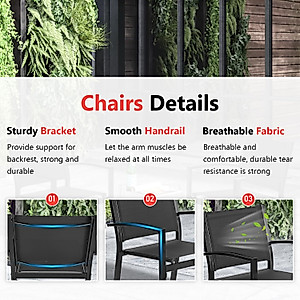 FDW 3 Pieces Patio Furniture Set, Outdoor Garden Patio Conversation Sets with Glass Top Table & 2 Lawn Chairs Outdoor Bistro Set, for Backyard Lawn Porch Garden Poolside Balcony