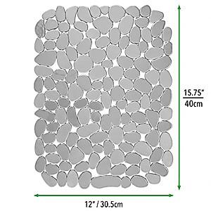 mDesign Adjustable Kitchen Sink Dish Drying Mat/Grid - Soft Plastic Sink Protector, Cushions Sink, Dishes - Quick Draining Pebble Design - Includes 1 Saddle, 2 Large Mats - Set of 3 - Light Gray Stone