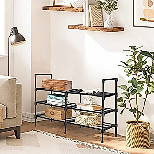 AOFUXTI Expandable Shoe Rack Organizer - Shoe Organizer, 12-16 Pairs Shoe Shelf, 3 Tiers, Shoe Rack for Closet, Bedroom, Garage, Entryway (Black)