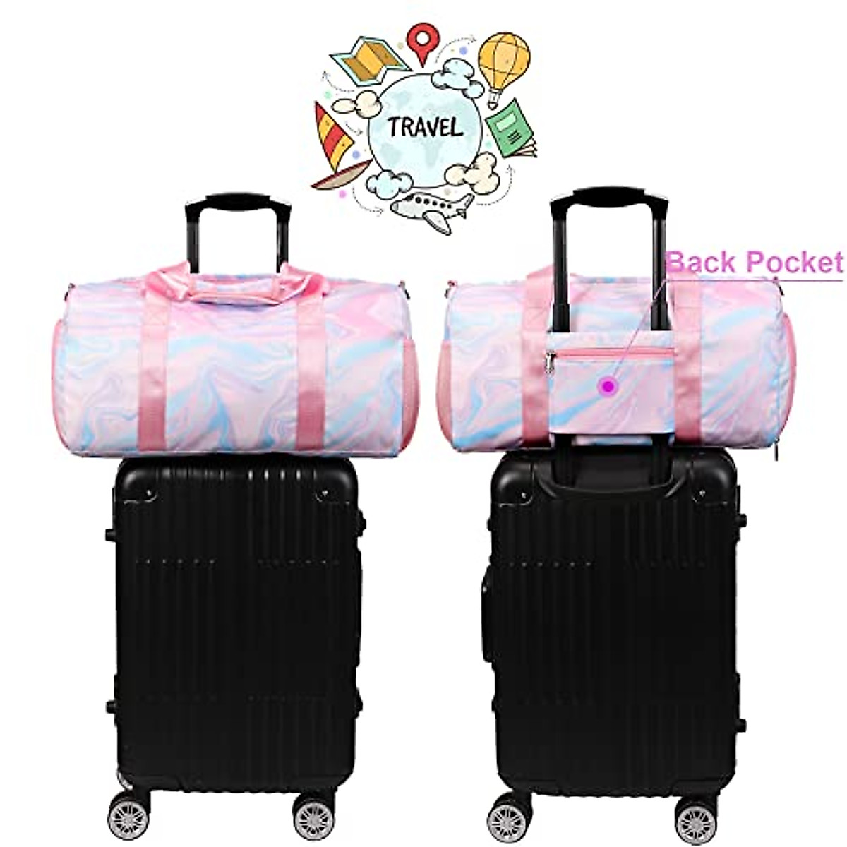 Dance Bag Girls Duffle Bag Teen Sports Gym Bag Travel Bag for Weekender Sleepover Overnight Bag with Shoe Compartment and Wet Pocket