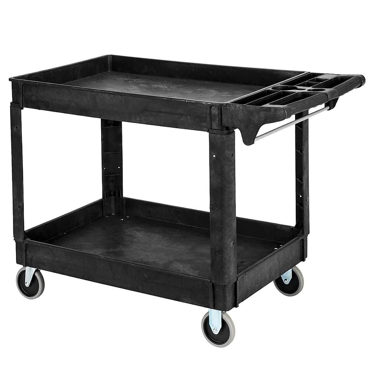 TUFFIOM Plastic Service Utility Cart with Wheels, 550lbs Capacity Heavy Duty Tub Storage Cart W/Deep Shelves, Multipurpose Rolling Extra Large 2-Tier Mobile Storage, for Warehouse Garage Industrial