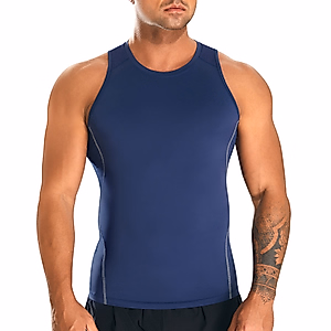 HAENPISY Mens Workout Sleeveless Shirts Gym Quick Dry Muscle Tank Top Running Athletic Moisture Wicking T Shirt(X-Large, Blue)