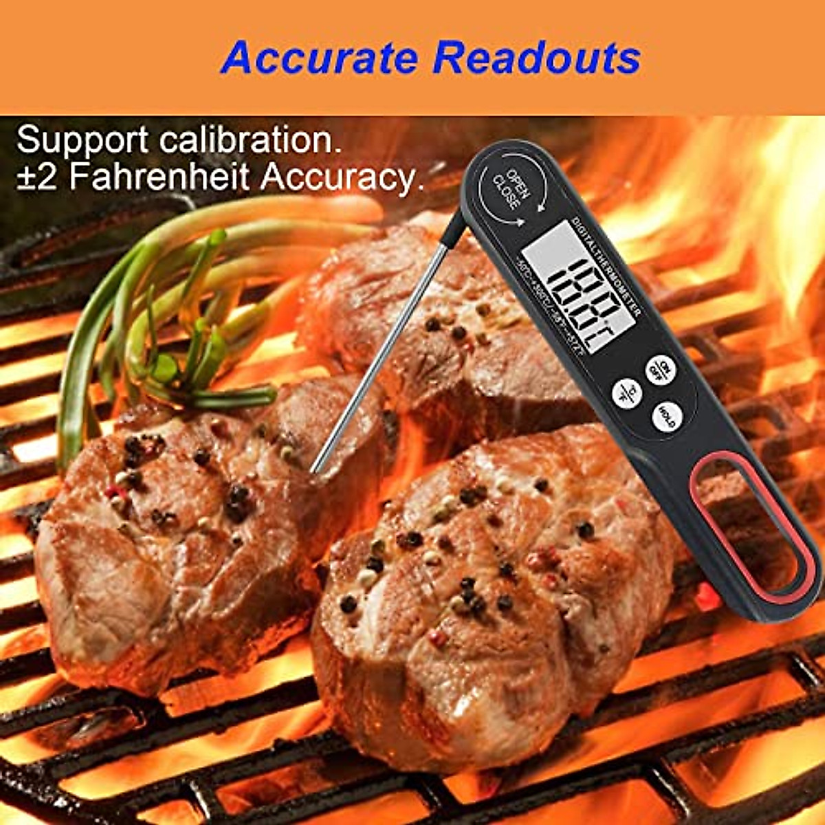 Wotermly Digital Kitchen Meat Thermometer with Backlight LCD and Foldable Long Probe, Instant Read Food Cooking Thermometer Use for Grill,Liquid, BBQ, Baking and Candy