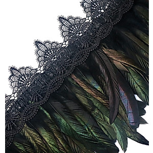 L'VOW Black Feather Shrug Cape Shoulder Wrap Lace Collar Halloween Costumes for Women (Black -002)