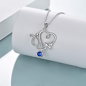 TIGER RIDER Stethoscope 925 Sterling Silver Zircon Necklace for Women, Medical Jewelry for Nurse, Jewelry Pendant Necklace Graduation Gift for Doctor, Best Friends
