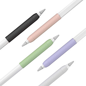 litumfen 5 Pack iPencil Grips Silicone Holder Sleeve Compatible with Apple Pencil 1st and 2nd Generation (Black, Green, Pink, White, Purple)