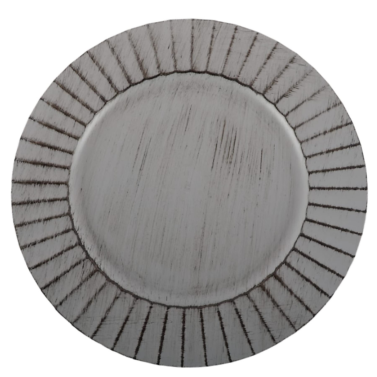 Koyal Wholesale 13" Antique Brushed Ribbed Charger Plates Set of 4, Antique Grey Acrylic Charger Plates Bulk Wedding, Dinner Plates, Holidays, Events