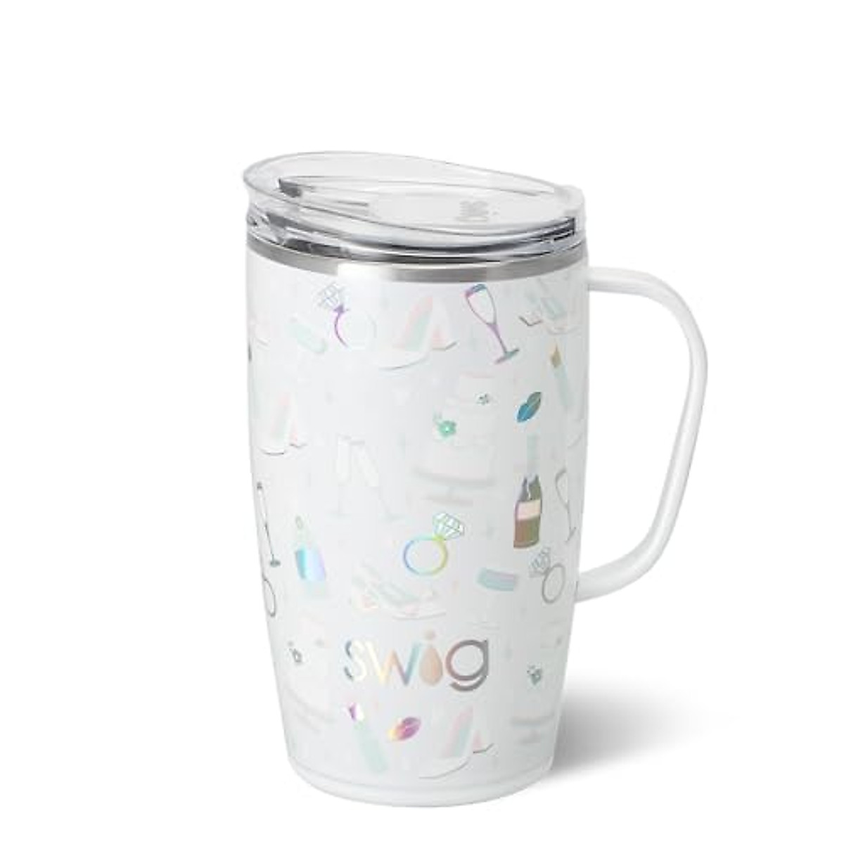 Swig Life 18oz Travel Mug, Insulated Tumbler with Handle and Lid, Cup Holder Friendly, Dishwasher Safe, Stainless Steel, Travel Coffee Cup (Bride to Be)