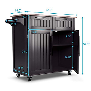 Giantex Kitchen Island Cart Rolling Storage Trolley Cart Farmhouse Islands Home Coffee Bar Serving Utility Cart with Drawers,Cabinet, Towel Rack and Wood Top