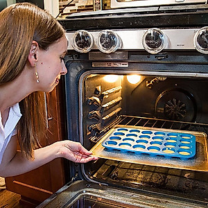 Premium Silicone Mini Muffin & Cupcake Baking Pan Large Non Stick 24 Cup Cookies Molds Bakeware Tin Soap Tray Mould by Meiso (Set of 2) (Blue)