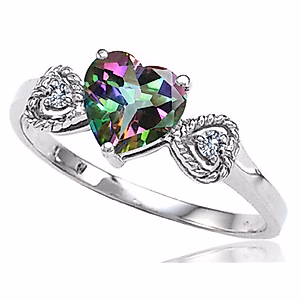 Tommaso Design Genuine Mystic Topaz Heart Shape Engagement Promise Ring 10 kt White Gold Size 6