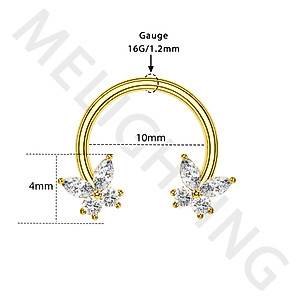 Melighting Butterfly Septum Rings 16G Daith Earrings 316L Surgical Steel Septum Jewelry Clear CZ Nose Rings Hoop Helix Earrings Cartilage Piercing Jewelry for Women