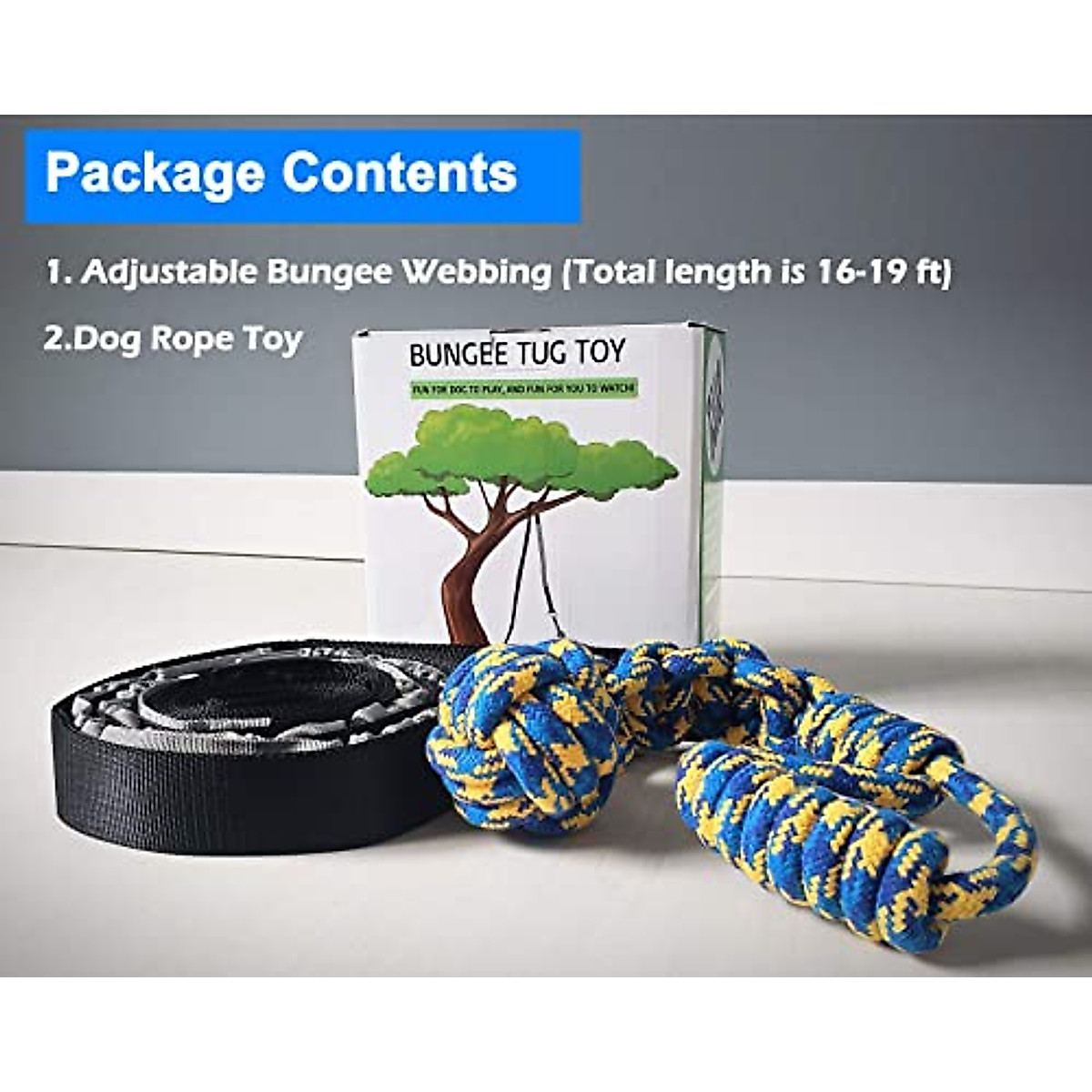 LOOBANI Outdoor Bungee Tug Toy, Dog Toy Hanging from Tree for Small to Large Dogs, Interactive Exercise Play Rope Cord & Tether Tug, Durable Spring Pole Rope for Tug of War, with Chew Rope Toy (Black)