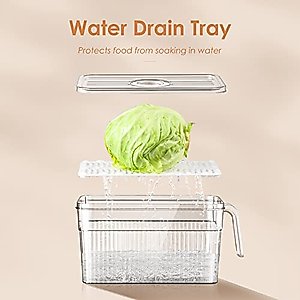 Produce Saver Containers for Refrigerator, 6.3Lx4 Organizer Bins with Lids Stackable Large Food Storage Container Sets with Drain Tray, Square Handle Food Storage Organizer Boxes, BPA Free, Set of 4