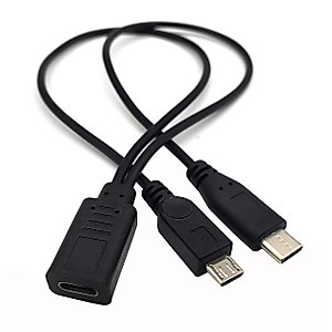 Traovien USB C Splitter Cable, USB Type C Female to Male and Micro USB Male Y Splitter Extension Charge Cable (0.3m/12inch 1Pcs)