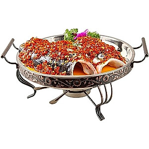 Stainless Steel Chafing Dish Alcohol Oven, Commercial Non Stick Grill Plate Barbecue Fondue Cookware, for Caterings Parties Buffet Server Warming Tray