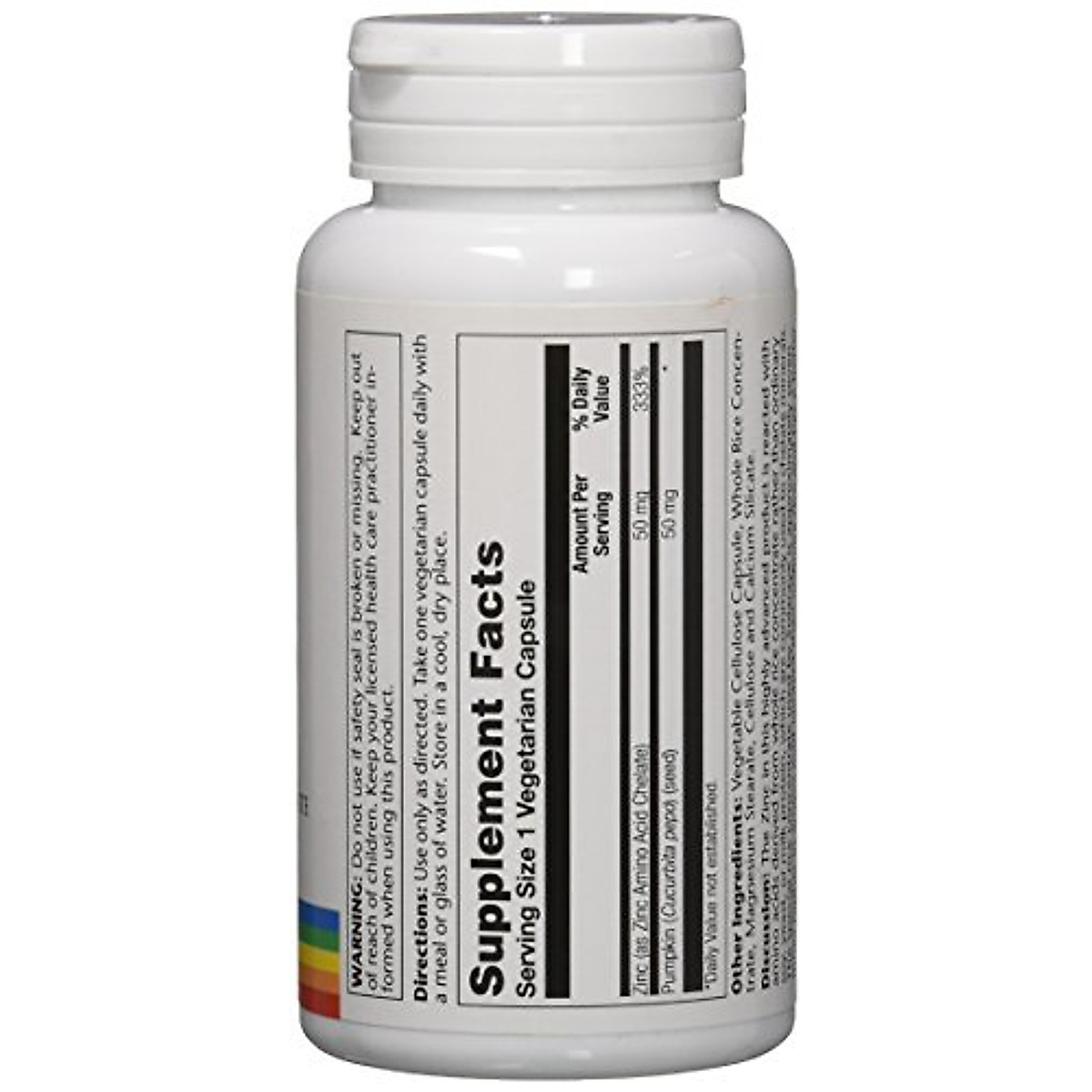 Solaray Zinc Amino Acid Chelate 50 mg VCapsules, 100 Count