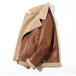 Men's Vintage Brown Sheepskin Bomber Jacket - Timeless Aviator with Sherpa Shearling Faux Fur Lining (US, Alpha, Medium, Regular, Regular)