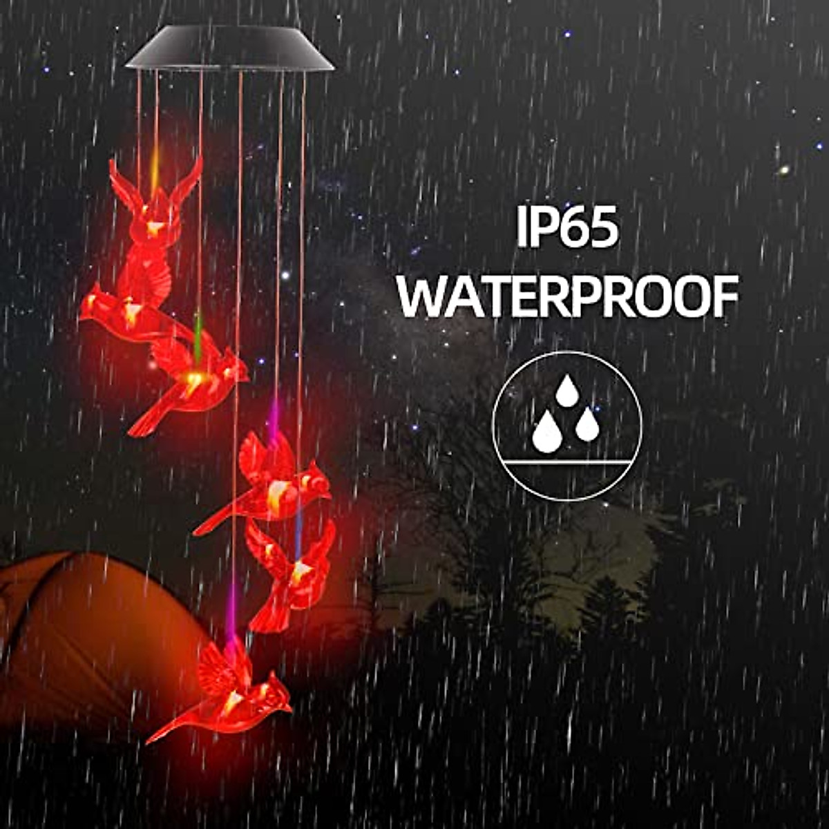 TSIPEKLO Cardinal Wind Chimes, Solar Powered Red Cardinal Bird Wind Chime Wind Moblie LED Light, Spiral Spinner Cardinal Windchime Portable Outdoor Chime for Patio, Deck, Yard, Garden, Home