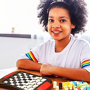 Magnetic Travel Board Games, Chess Set Magnet with 6 Classic Games, 7.8*6.7 In, for Kids 6 and up, Chinese Checkers, Backgammon, Flying Chess, Snakes&Ladders, International Checkers, Small and Light