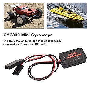 Kuuleyn Mini RC Gyroscope Set, RC Gyro Stabilizer, Cooling Min Gyroscope, GYC300 Mini Gyroscope for RC Car Boat Black Plastic One Pass Gain Sensitivity Adjustment RC Car Gyroscope Module