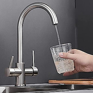 Kitchen Sink Faucet for Bar Farmhouse Commercial, Filter Kitchen Faucet, Hot Cold Water Mixer Crane, Pure Water Faucets, Deck Mounted Kitchen Sink Tap (Color : Brushed Nickel)