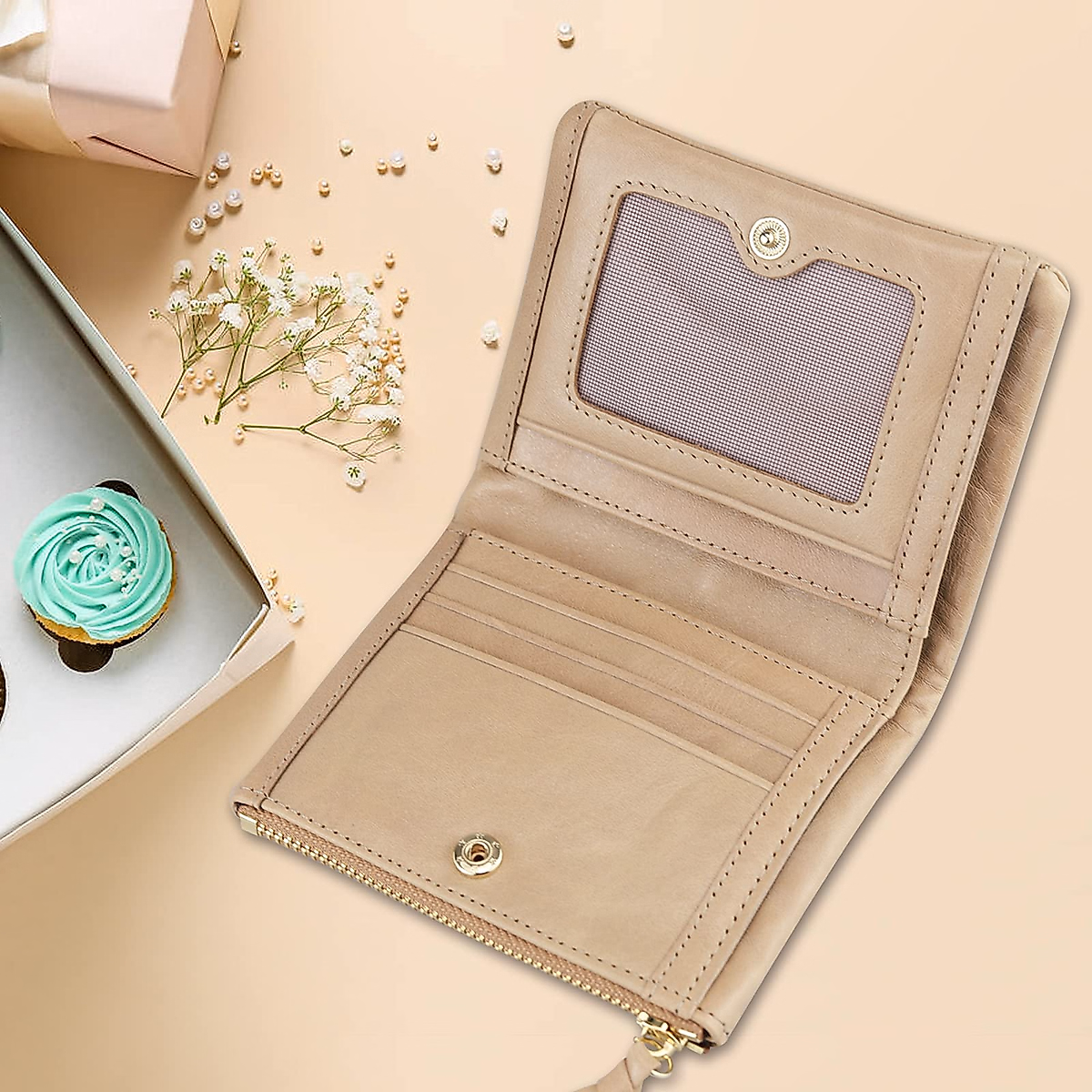 KITATU Wallet for Women Gift Genuine Leather Designer Bifold Luxury Minimalist Wallet Ladies Mini Purse with ID Window