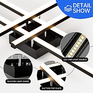 JFHTNFJ Modern Sputnik Ceiling Light Fixture 40w LED Dimmable with Remote Control Ceiling Lighting Black Flush Mount Chandelier Ceiling Lamp for Bedroom Study Kitchen Living Room 3-Color 24inches