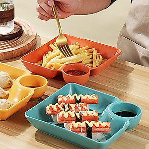 ONEWANGDAFA 2 Packs Plastic Dumpling Plates Sauce Compartment Square Serving Plates Sauce Holder Serving Platter Tray Seasoning Plate for Dumpling Dipping