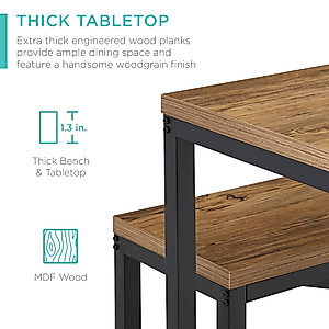 Best Choice Products 45.5in 3-Piece Bench Style Dining Furniture Set, 4-Person Space-Saving Dinette for Kitchen, Dining Room w/ 2 Benches, Table - Light Brown/Black