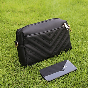 KKXIU Triple Zip Lightweight Small Crossbody Bags for Women Quilted Shoulder Purses and Handbags (Black) …